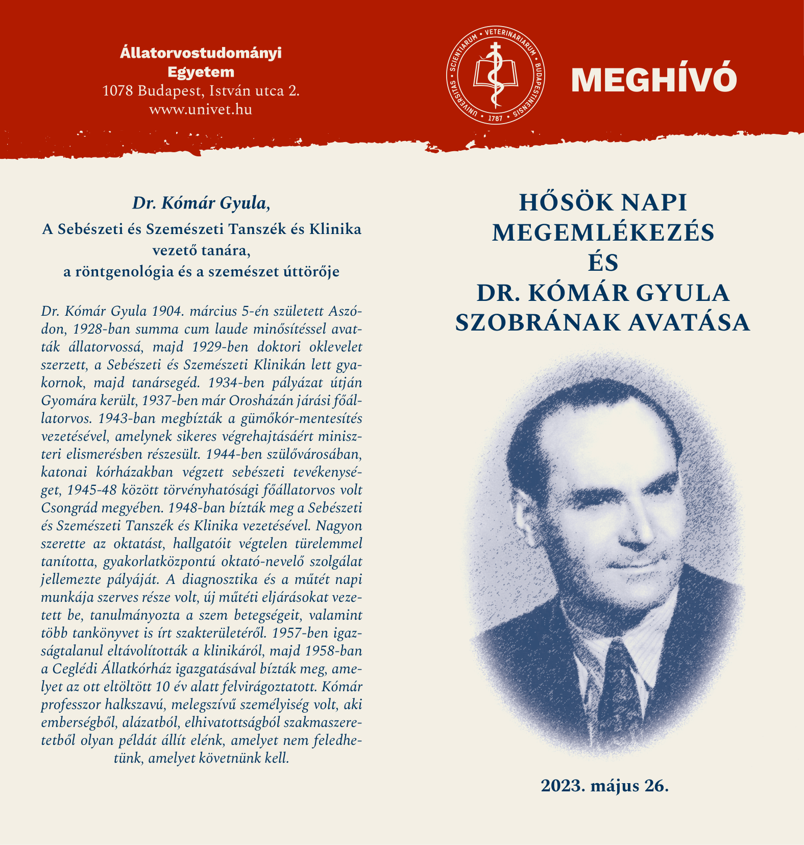 Hősök napi megemlékezés és Dr. Kómár Gyula szobrának avatása ...