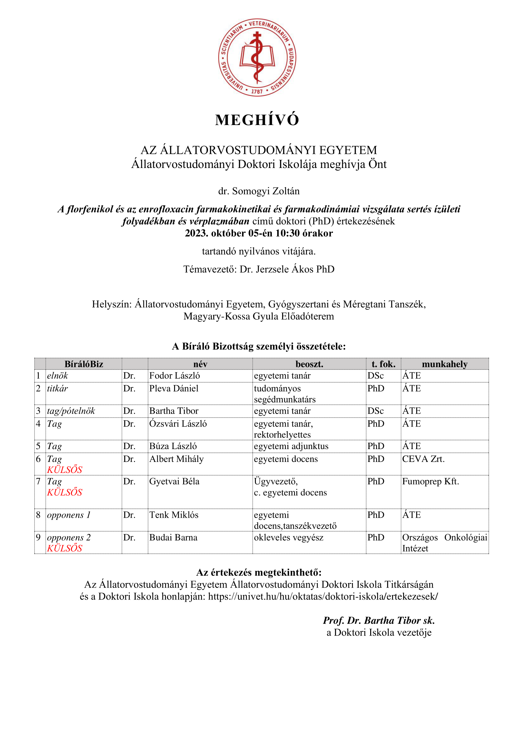 Meghívó: dr. Somogyi Zoltán doktori értekezésének nyilvános vitájára ...